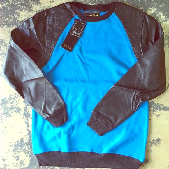 smoke rise ny | Shirts | Mens Faux Leather Sleeve Sweatshirt | Poshmark